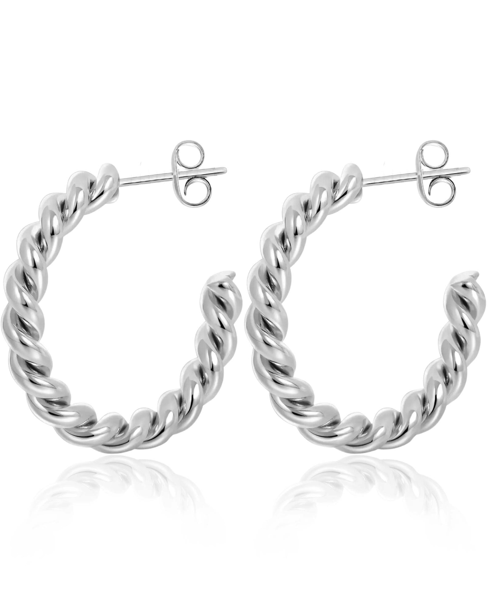 Chunky Twisted Braided Medium Hoop Earrings for Women 25mm Stainless ...