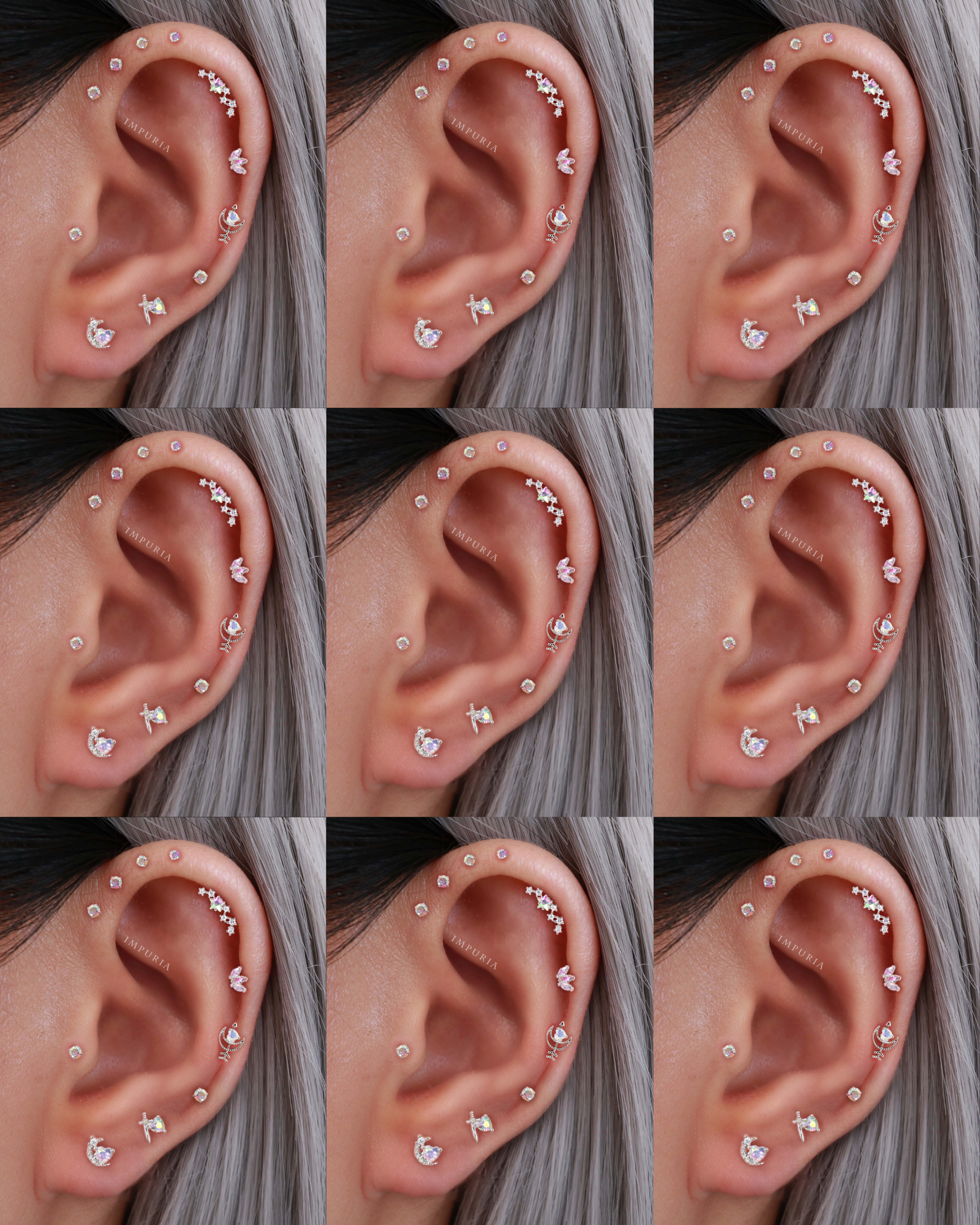 Celestial Cluster Cartilage Ear Piercing Earring Stud Aurora Borealis Star