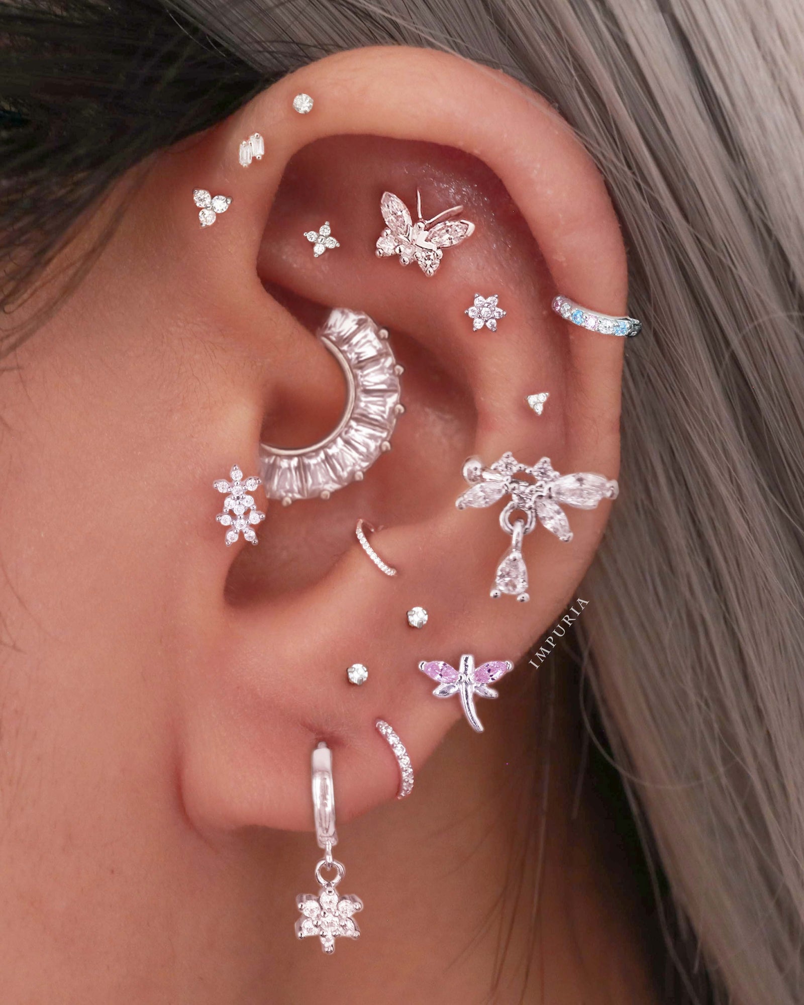 Daith Earring Clicker Baguette Crystal Ring Hoop Ear Piercing 16G ...