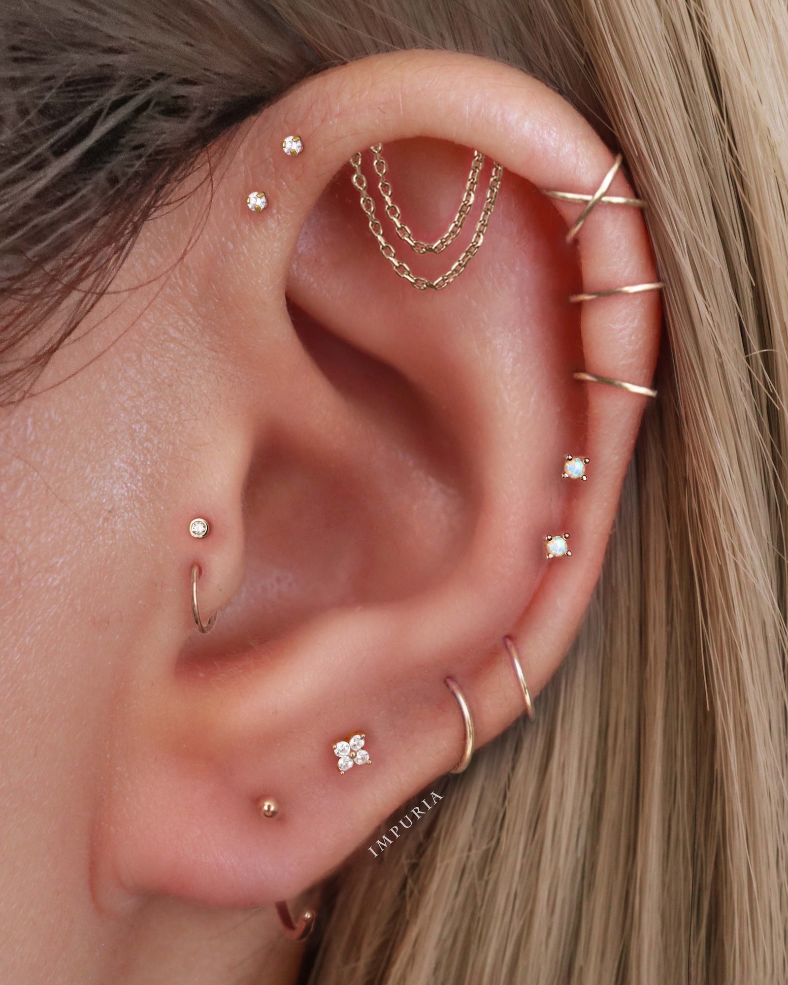 Hidden Helix Double Chain Cartilage Ear Piercing Earring Stud