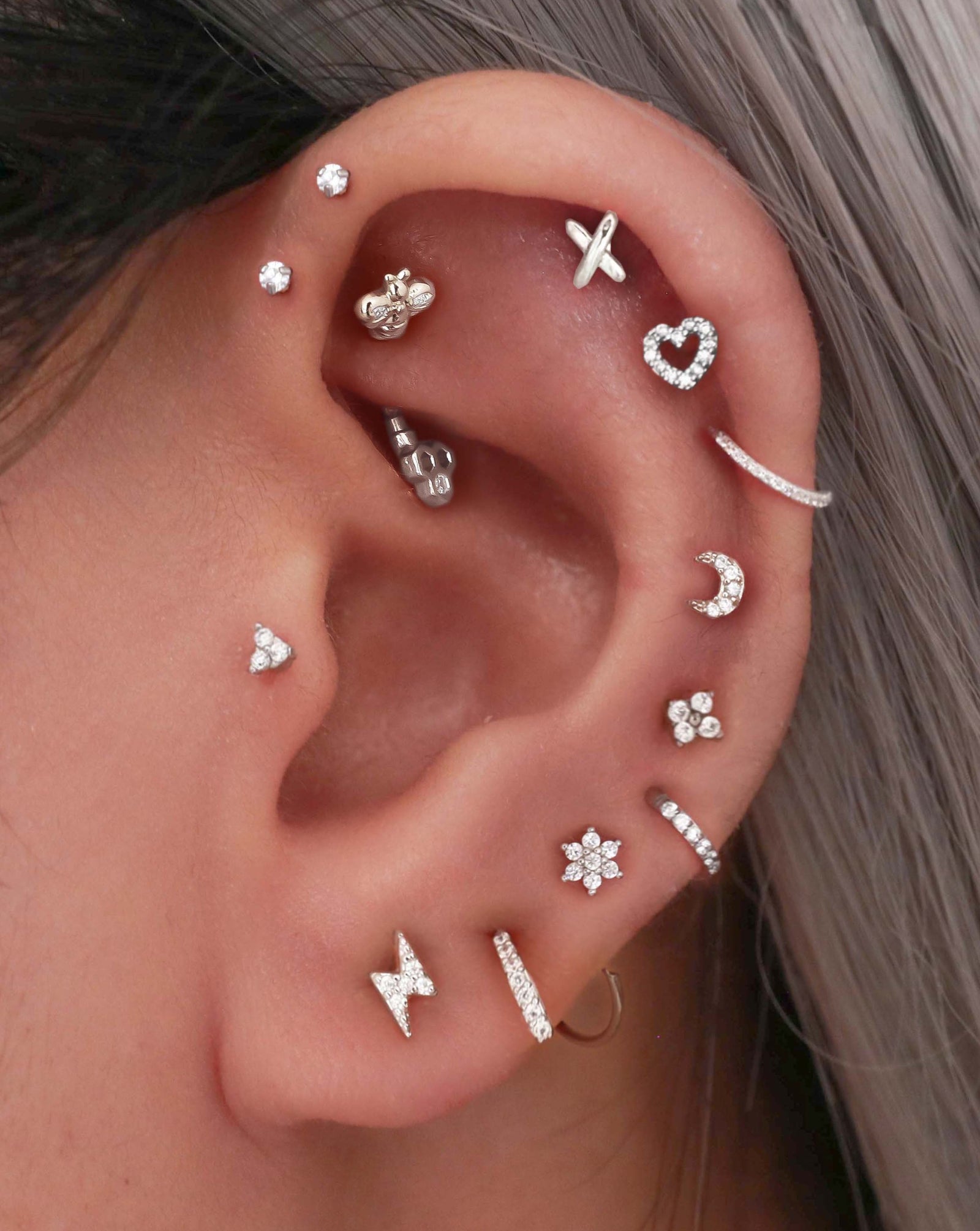 Moon Ear Piercing Celestial Cartilage Helix Conch Tragus Earring Studs