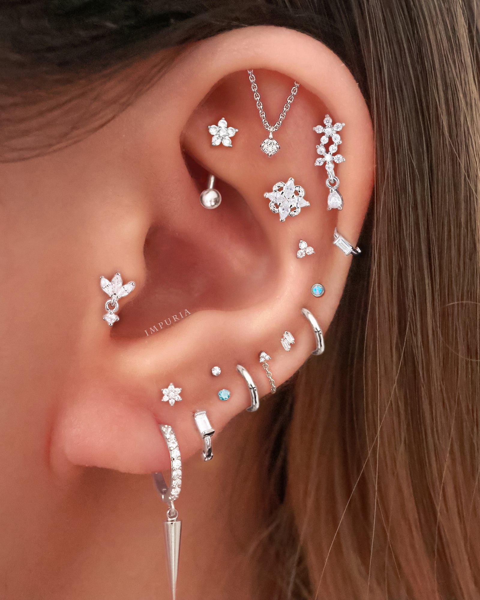 Hidden Helix Cartilage Crystal Chain Drop Ear Piercing Earring Stud ...