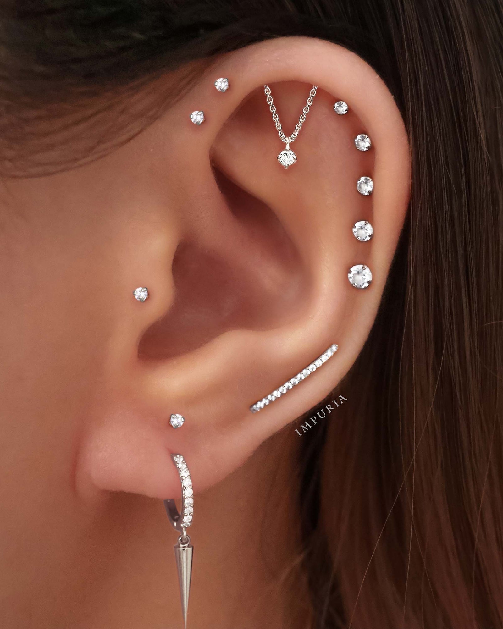 Hidden Helix Cartilage Crystal Chain Drop Ear Piercing Earring Stud ...