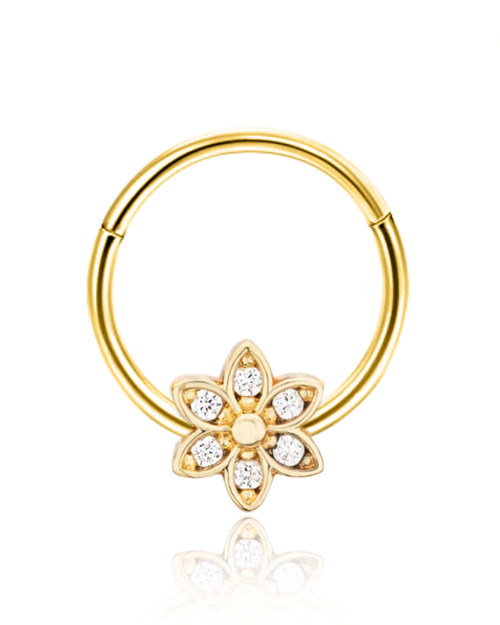 Flower Daith Ear Piercing Jewelry Earring Hoop Ring Clicker 16G Gold ...